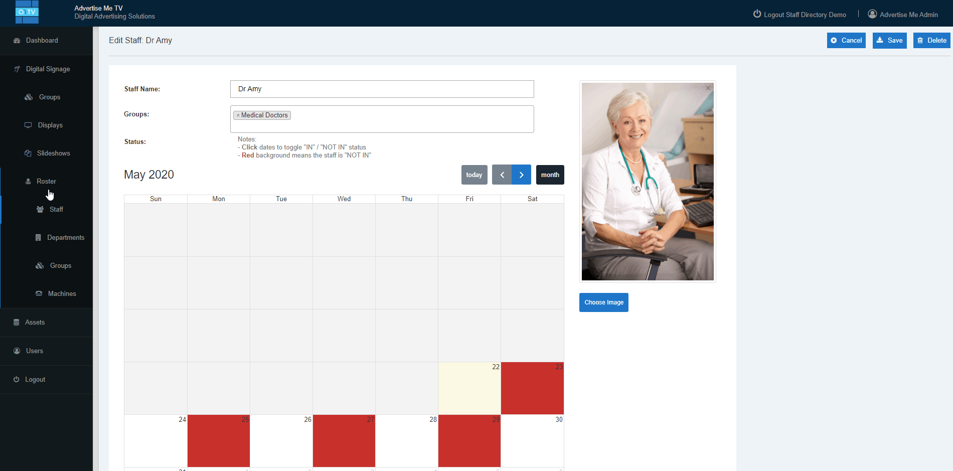 ADVERTISE ME - MEDICAL CENTRE ROSTER DISPLAY SOFTWARE